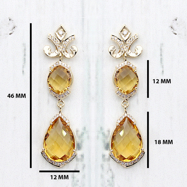 Natural Citrine Double Dangle Drop Diamond 18kt Yellow Gold Earrings – Archariel
